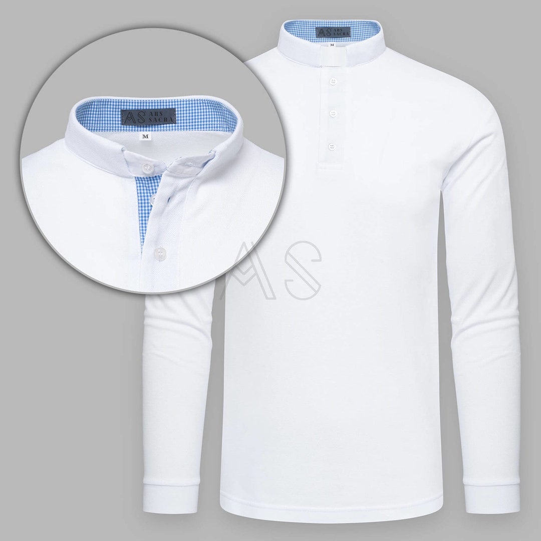White Clerical Polo Shirt, Long Sleeve - Etsy