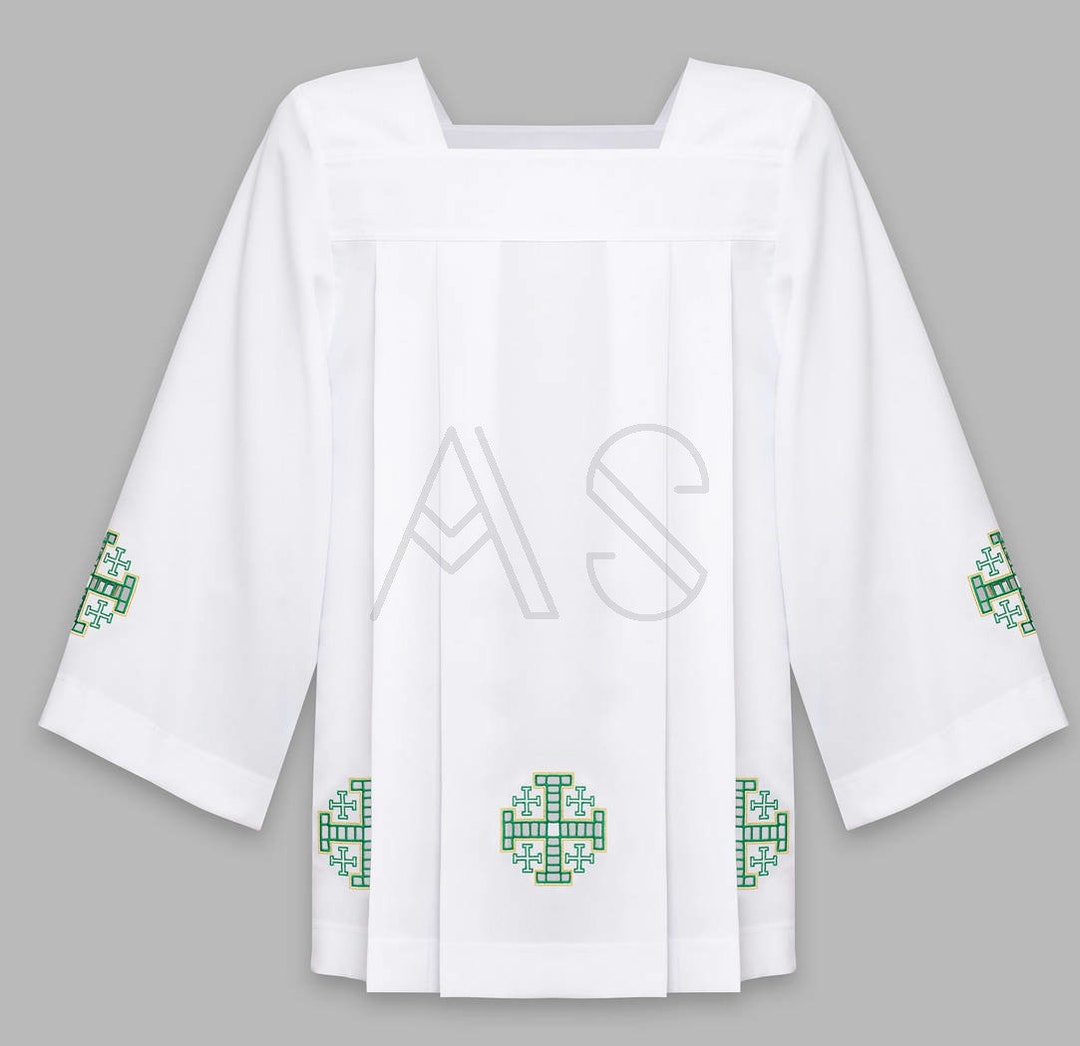 Priest Surplice With Embroidered Green Jerusalem Crosses - Etsy