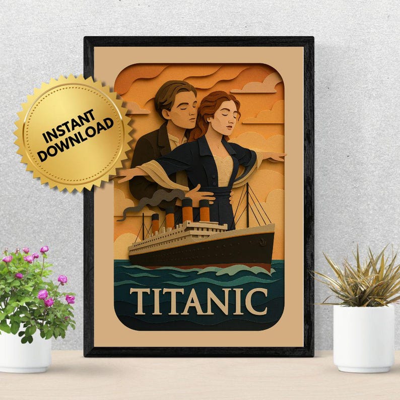 Titanic Movie Poster | Jack & Rose Papercut Style Art Print | Vintage ...