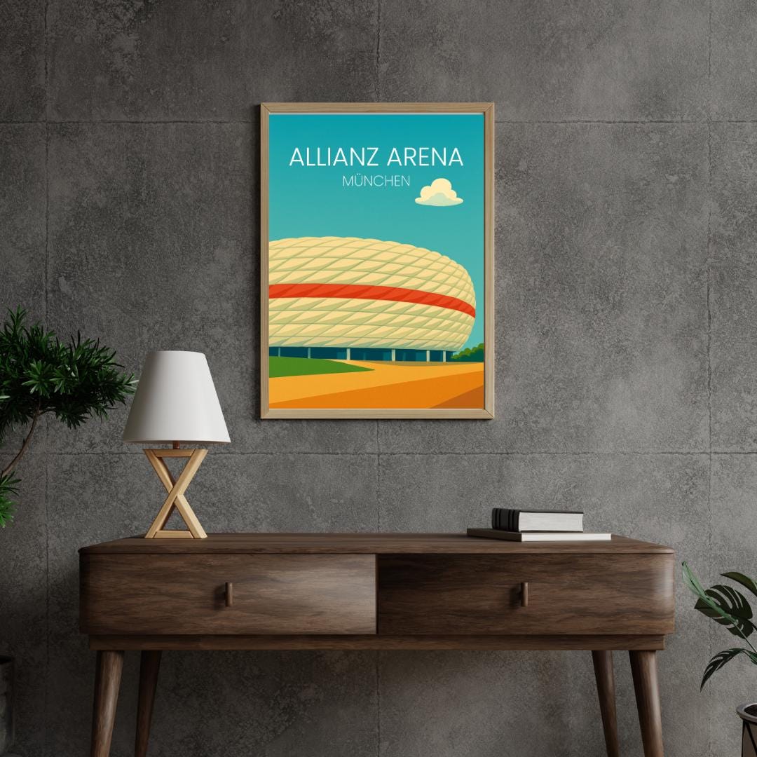 Allianz Arena Vintage Poster, Bayern Munich Stadium Print, Retro ...