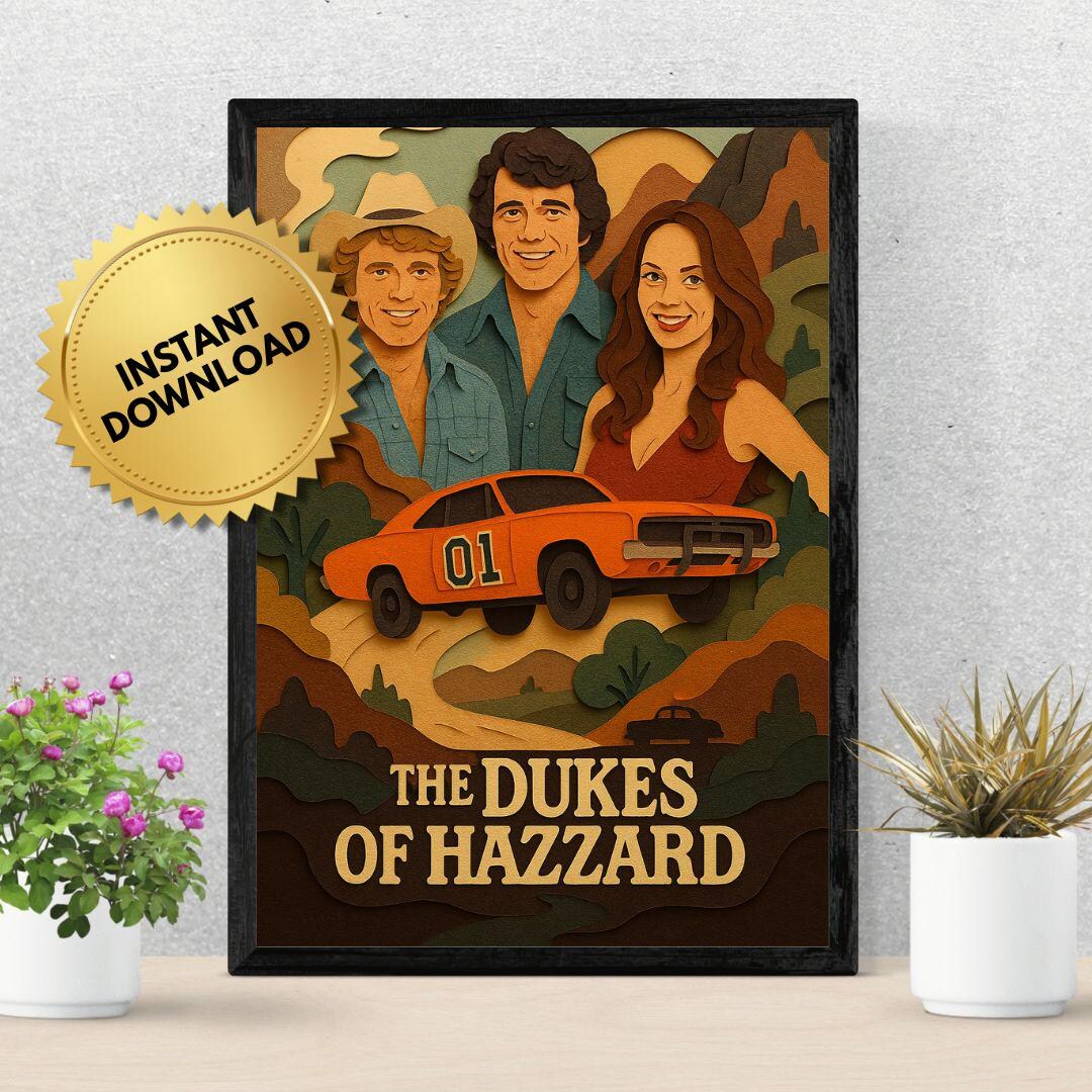 The Dukes of Hazzard Digital Poster, 80s TV Show Wall Art, Retro Car ...