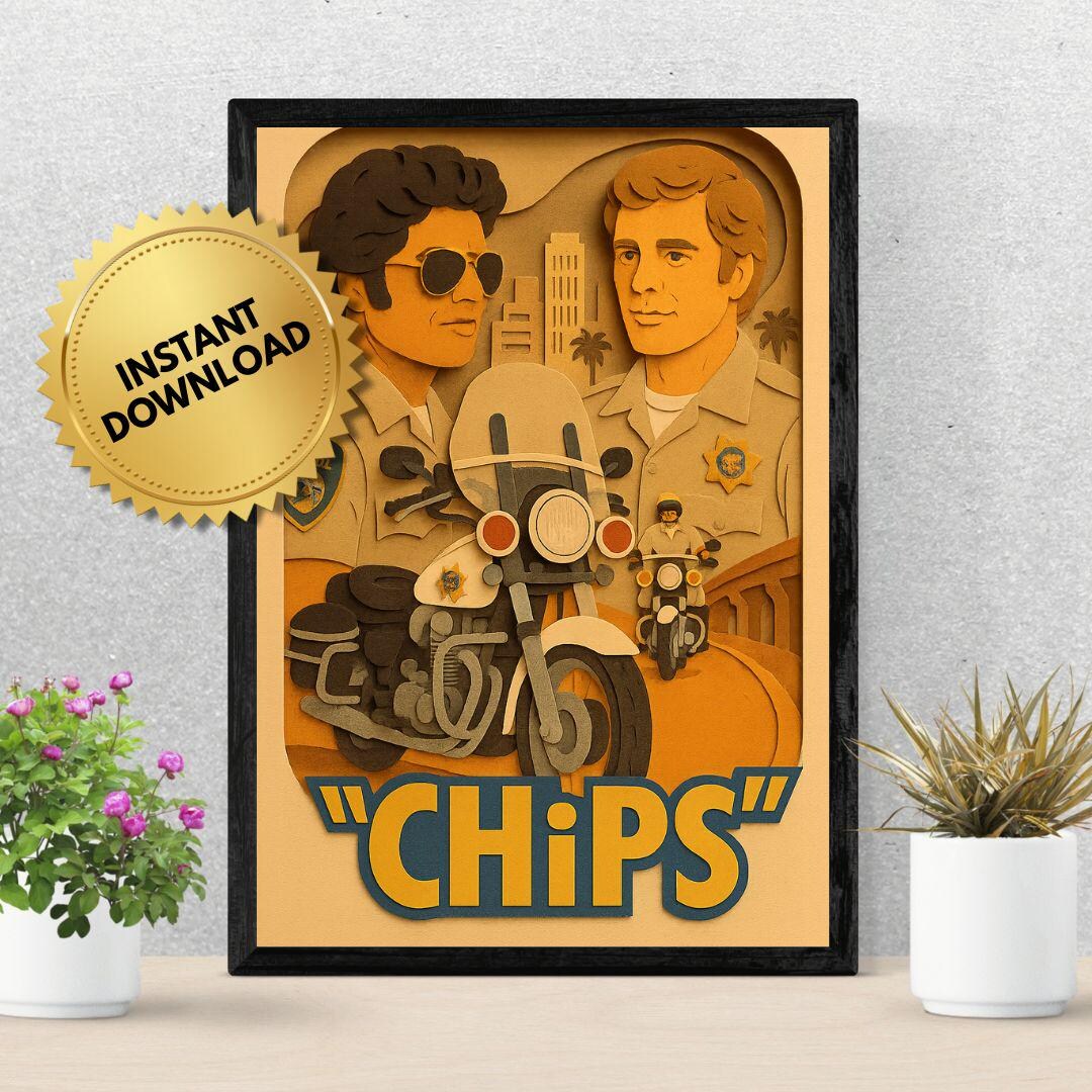 Chips Digital Poster, Vintage 70s TV Show Wall Art, Retro Police Series ...