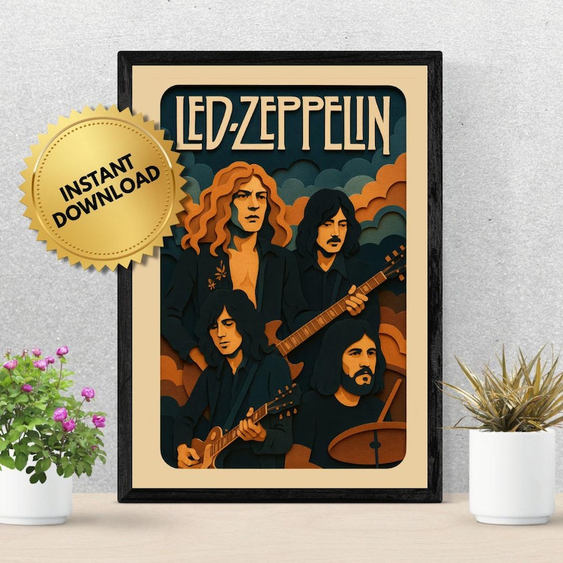 Led Zeppelin Music Poster - Printable Paper-cut Style Wall Art, Instant ...