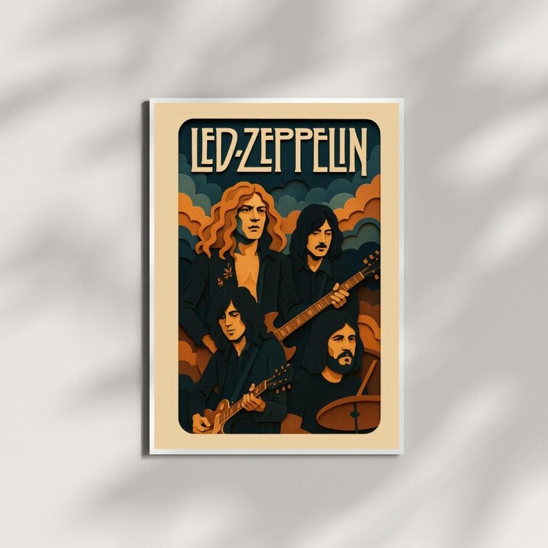 Led Zeppelin Music Poster - Printable Paper-cut Style Wall Art, Instant ...