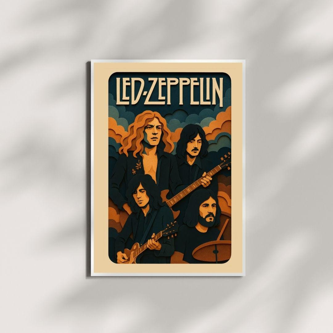 Led Zeppelin Music Poster - Printable Paper-cut Style Wall Art, Instant ...