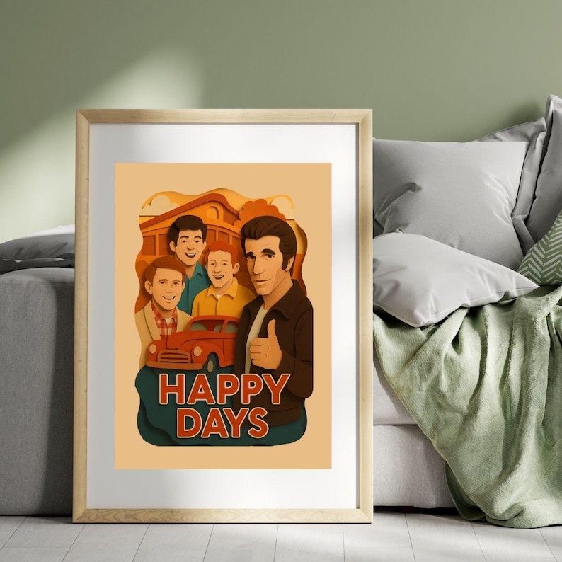 Happy Days Digital Poster, 70s TV Show Wall Art, Retro Pop Culture ...