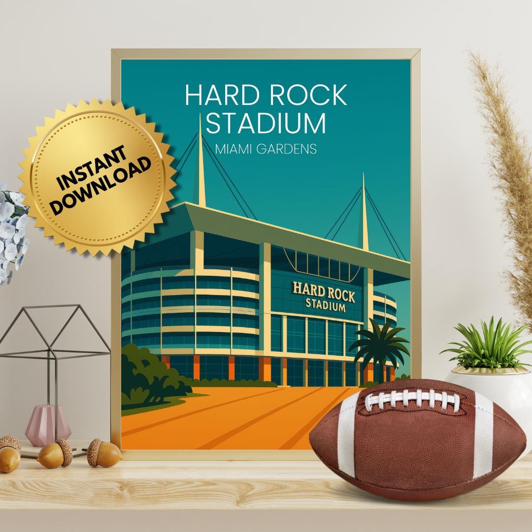 Hard Rock Stadium Vintage Poster | Miami Dolphins 1950s Style Art Print ...