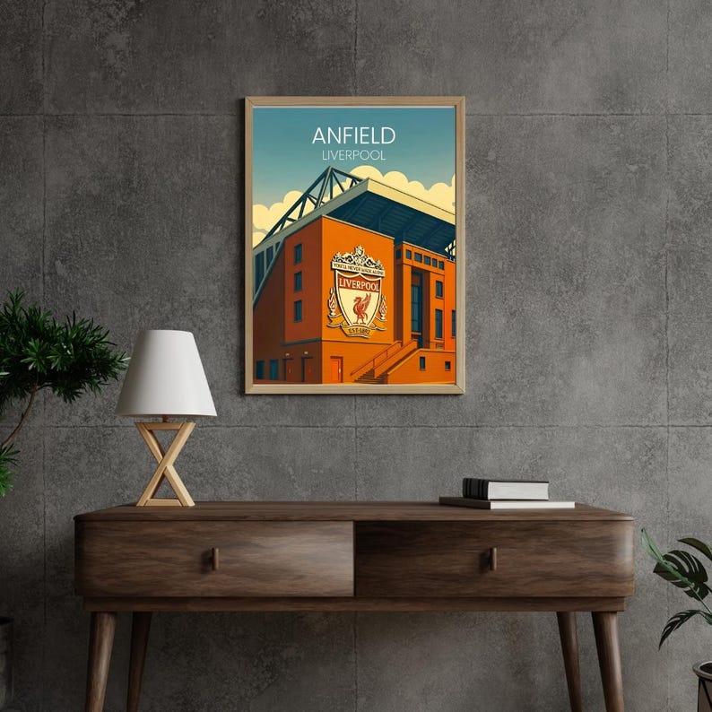 Anfield Stadium Liverpool Vintage Poster | 50s Style Football Wall Art ...