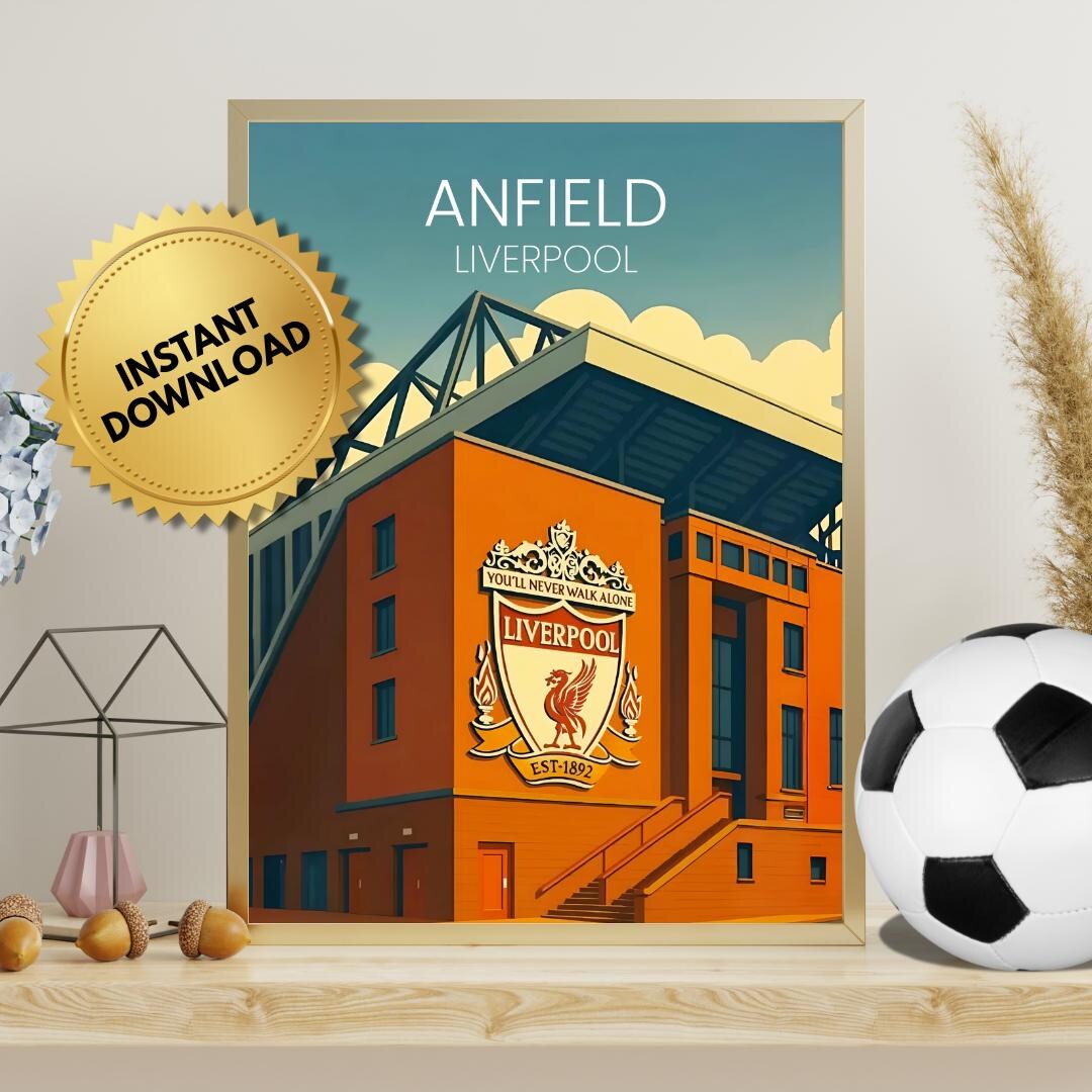 Anfield Stadium Liverpool Vintage Poster | 50s Style Football Wall Art ...