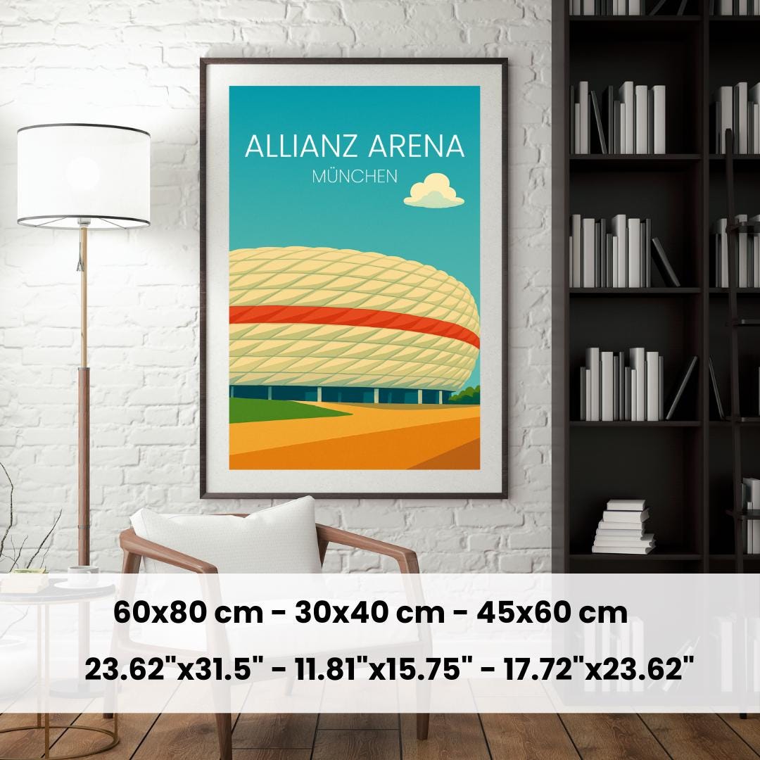 Allianz Arena Vintage Poster, Bayern Munich Stadium Print, Retro ...