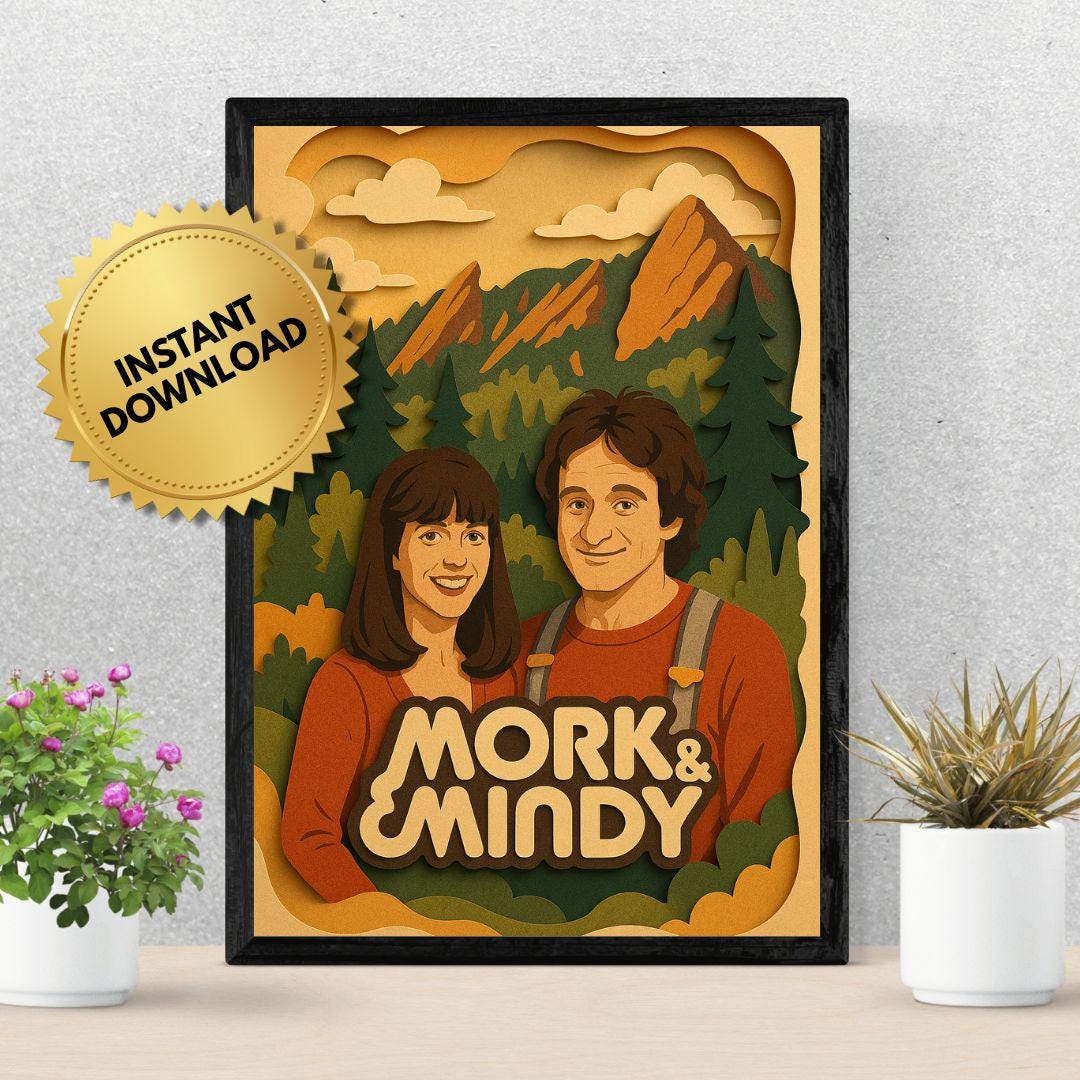 Mork and Mindy Digital Poster, 70s TV Show Wall Art, Retro Sitcom ...