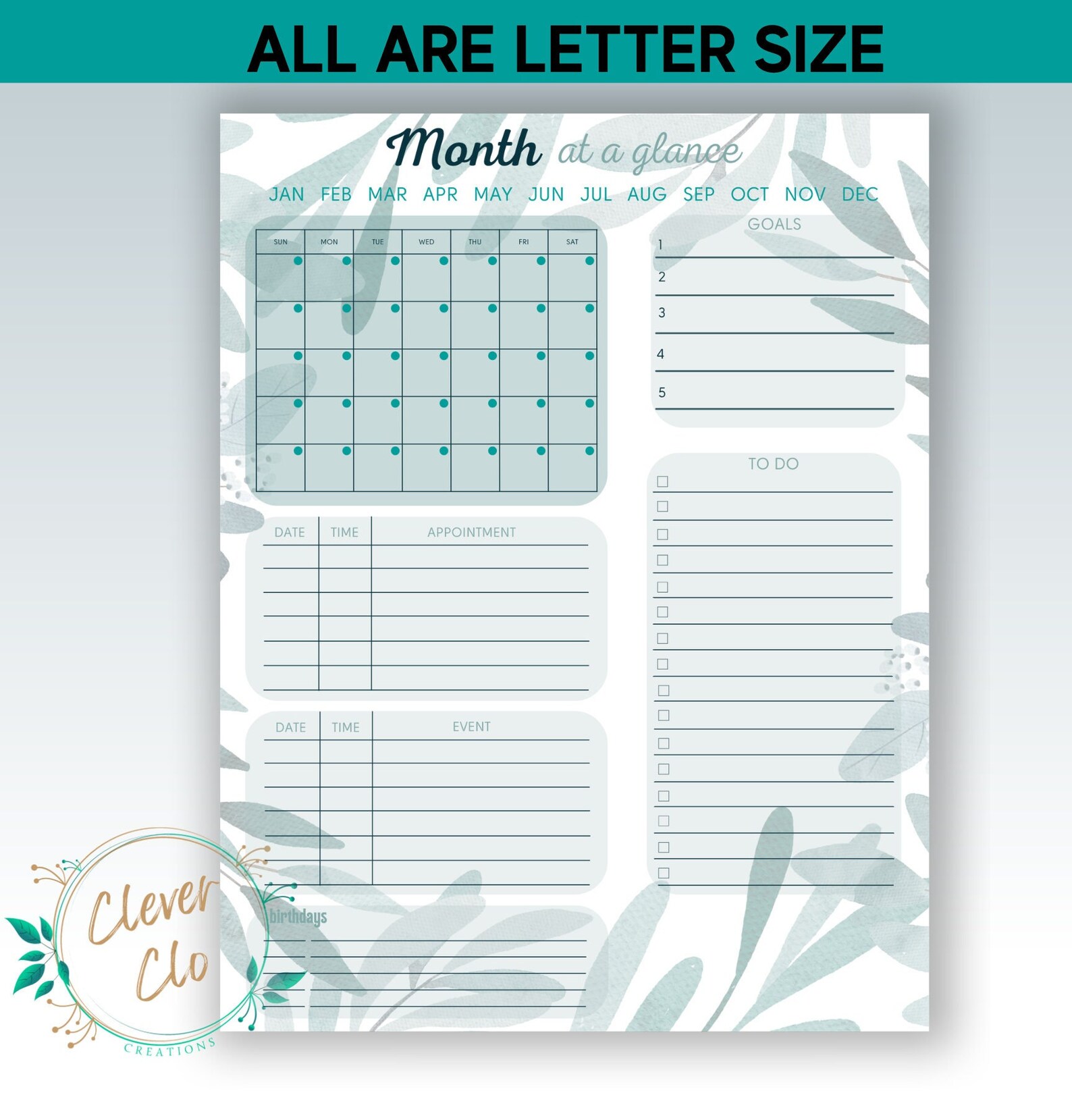 Botanical Bundle Pack, Monthly Calendars 2023, Daily Planner, Weekly ...