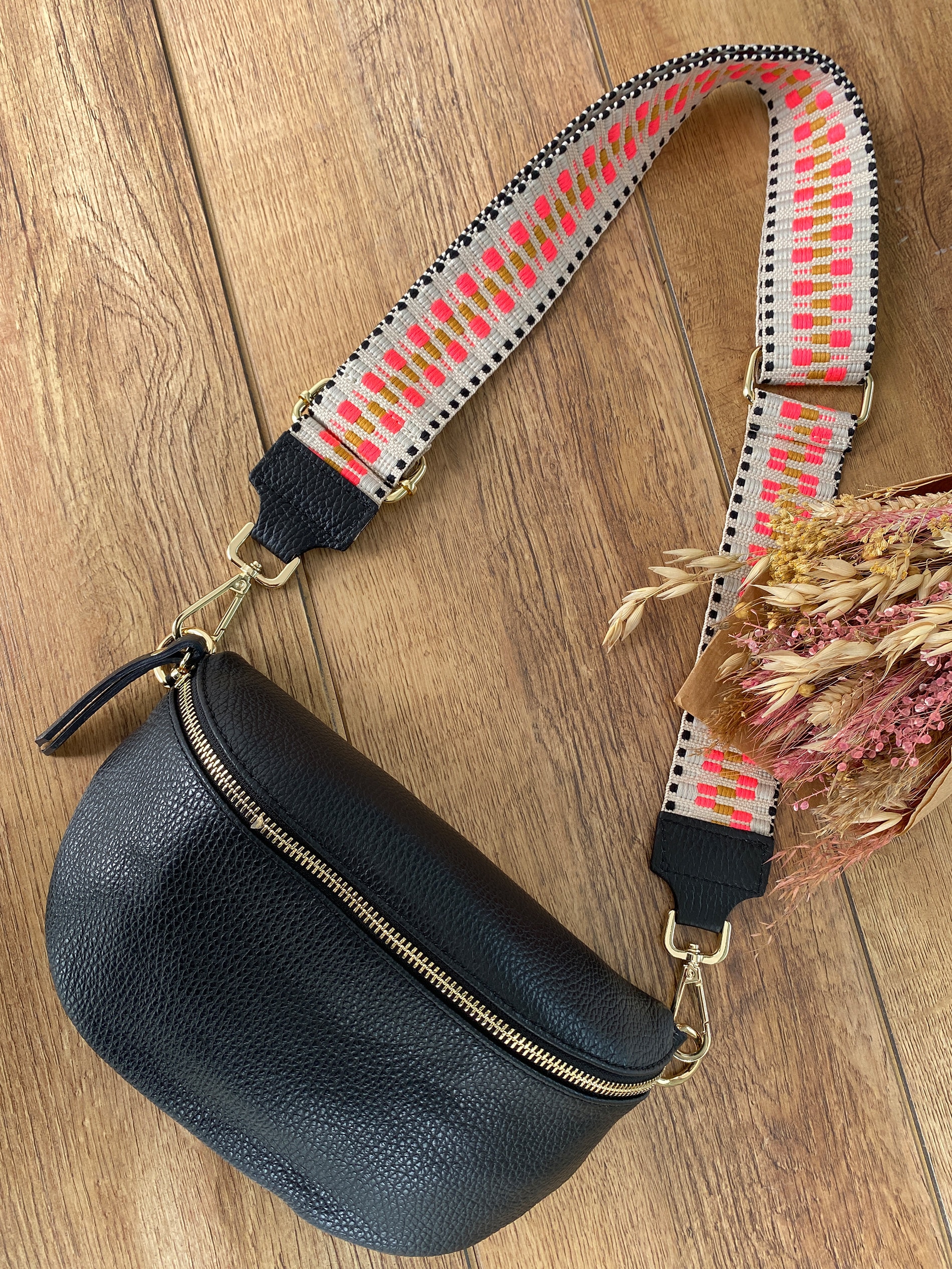 Bauchtasche Leder mit Wechselgurt 25cmx15cmx8cm Schwarz/Gold - Etsy.de