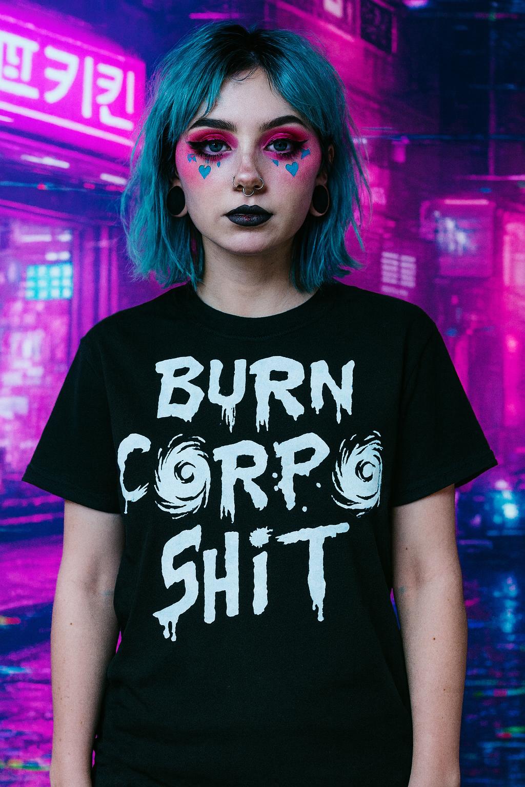 Burn Corpo Shit Cyberpunk Shirt - Futuristic Dystopian Tee - Cyberpunk ...
