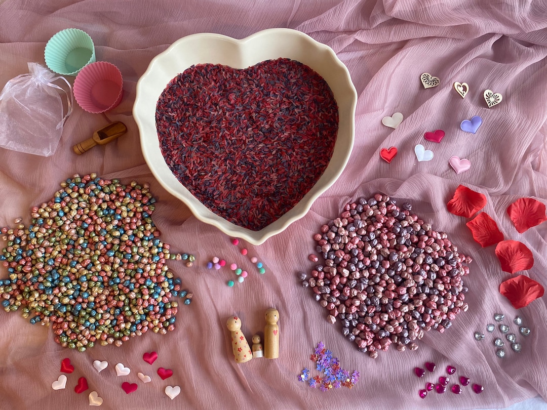 Peg doll pink sensory play kit with rice chickpeas and loose parts for ...