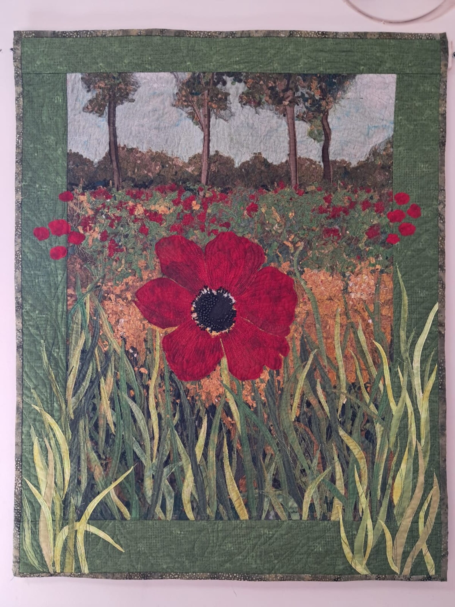 The Anemones, Flower Quilt, Quilted Landscape, Art Quilt Wall Hanging ...