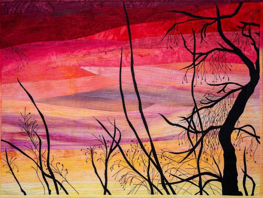 Sunset Among the Trees, Nature Quilt, Quilted Landscape, Art Quilt Wall ...