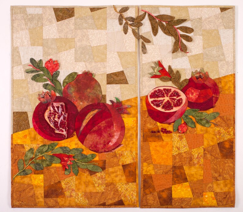 The Pomegranates, Fruit Quilt, Quilted Landscape, Art Quilt Wall ...