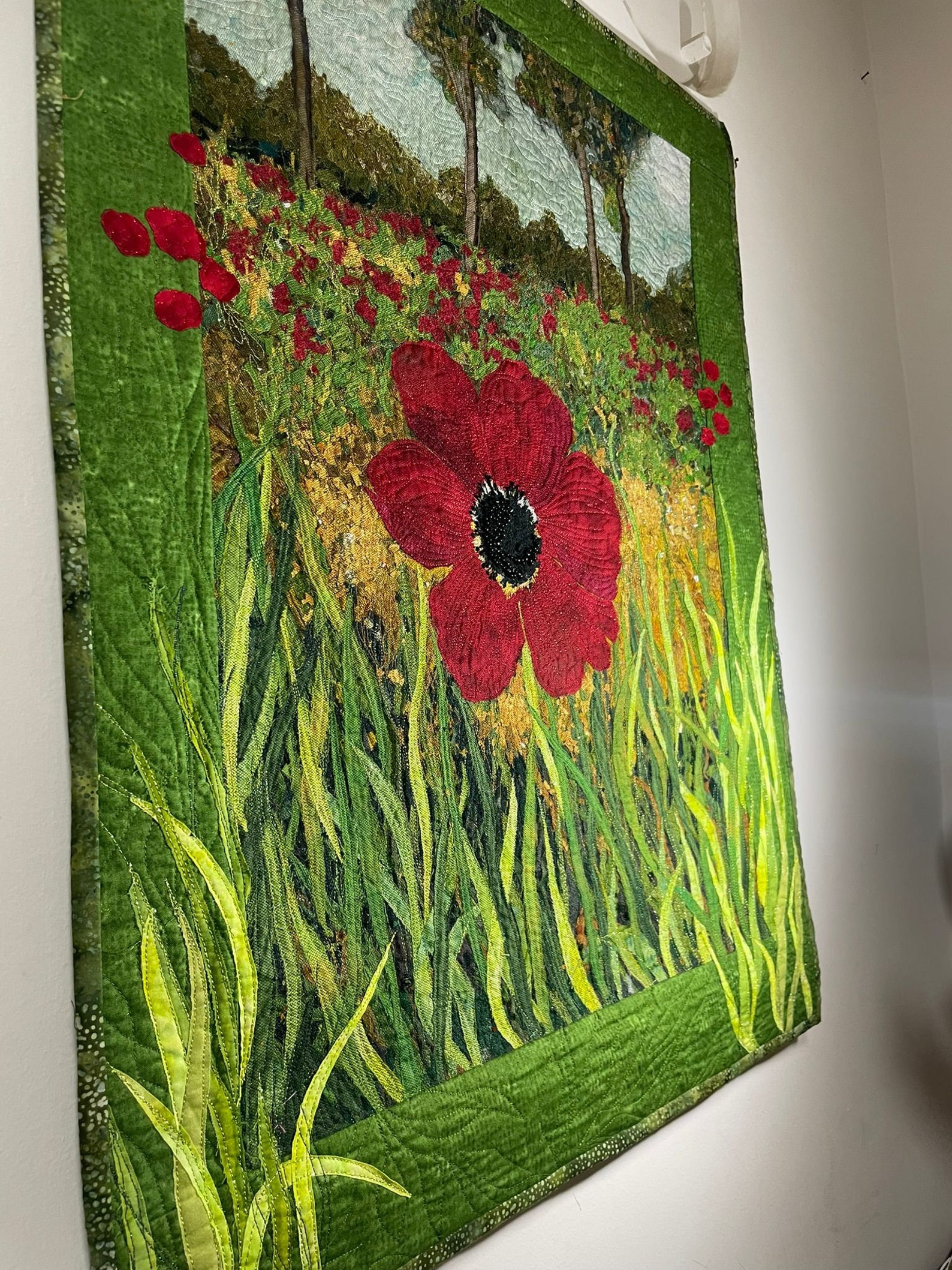 The Anemones, Flower Quilt, Quilted Landscape, Art Quilt Wall Hanging ...