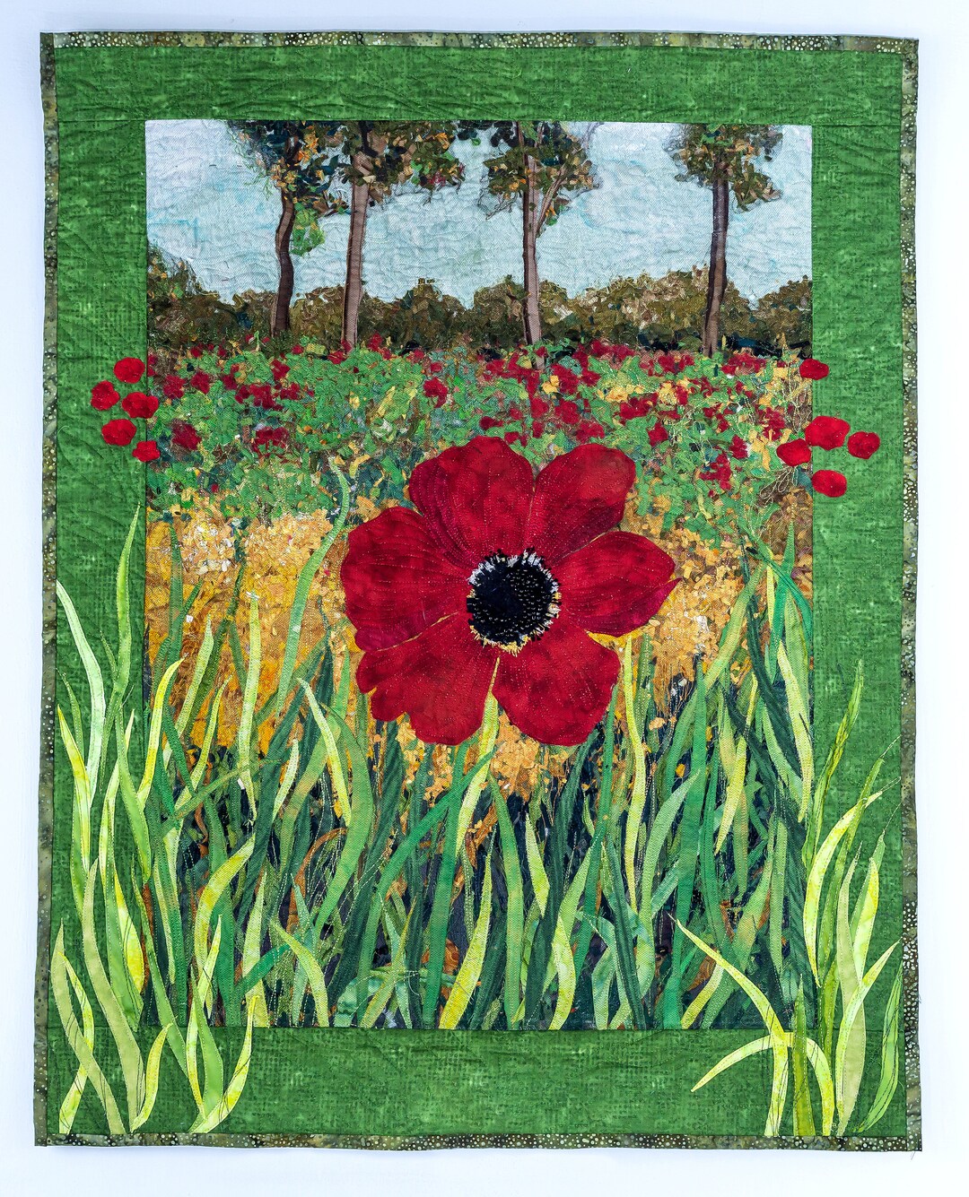 The Anemones, Flower Quilt, Quilted Landscape, Art Quilt Wall Hanging ...