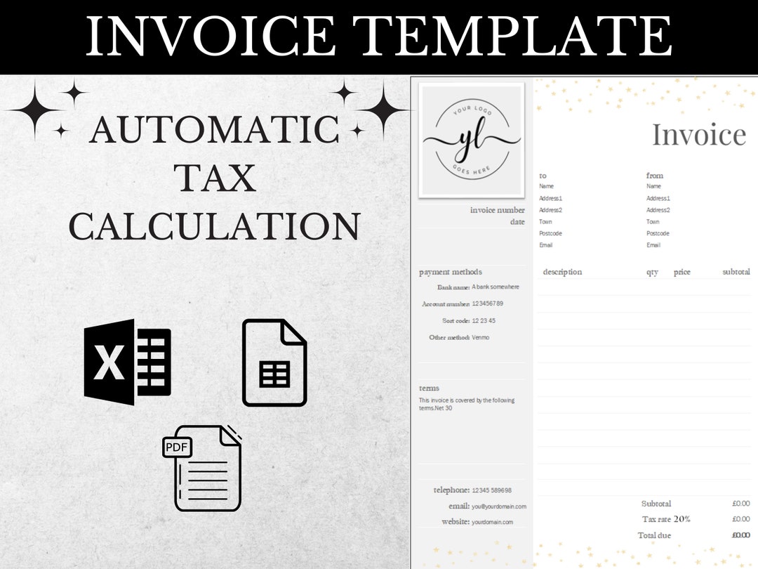 Invoice Template | Golden Stars | Excel | Google Sheets | New ...