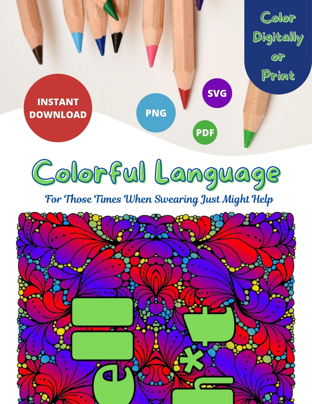 Colorful Language Adult Coloring Pages 10 Pages Digital - Etsy Australia