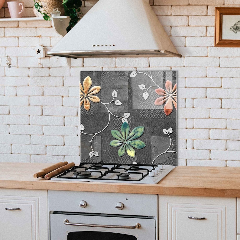 Stove Backsplash Glass Panel, Kitchen Wall Decor, Stove Top Back Cover ...