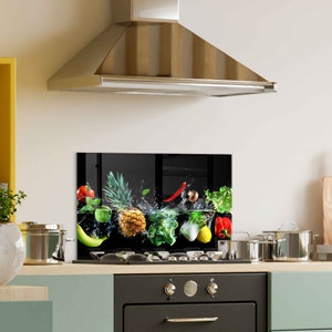 Stove Backsplash Glass Panel, Kitchen Wall Decor, Stove Top Back Cover ...