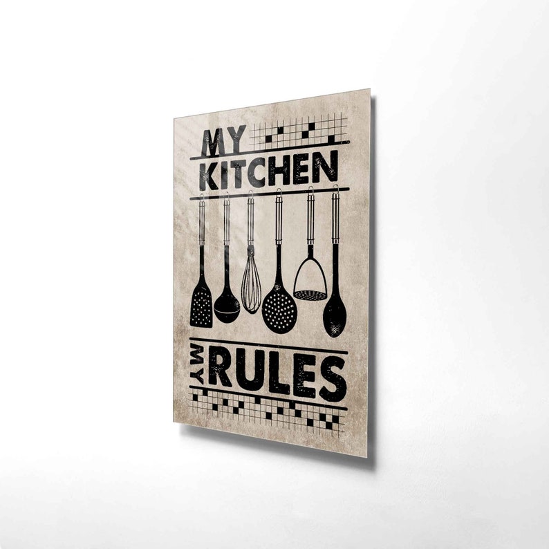 Kitchen Rules Tempered Glass Wall Art, Kitchen Decor, Large Wall Art ...