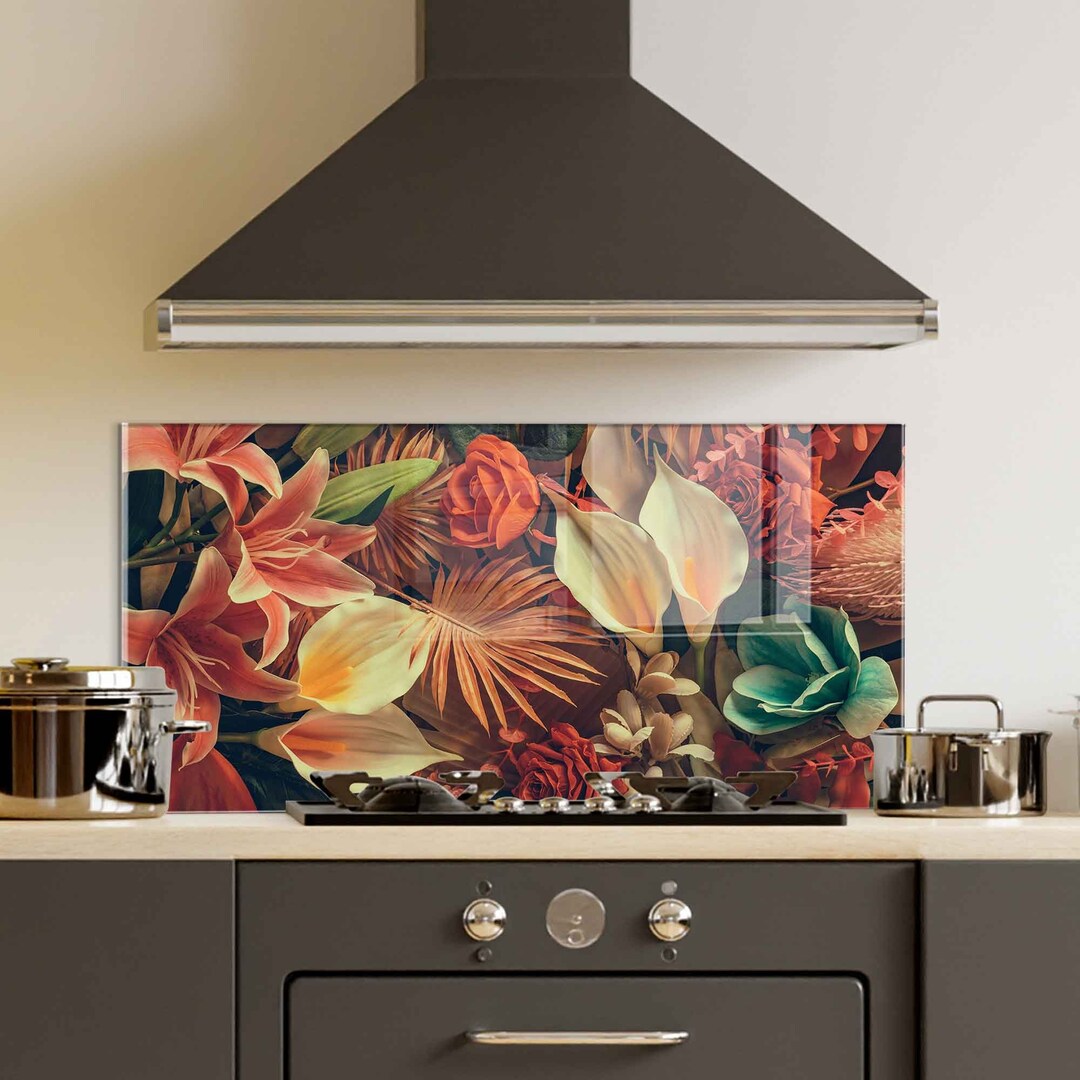 Tempered Glass Stove Backsplash Panel, Kitchen Backsplash, Kitchen Wall ...