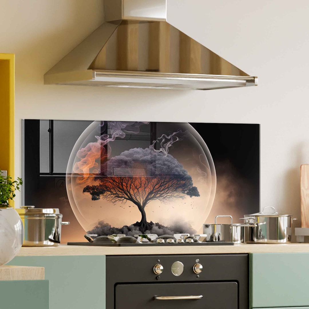 Kitchen Backsplash Wall Decor, Stove Backsplash Glass Panel, Glass Wall ...