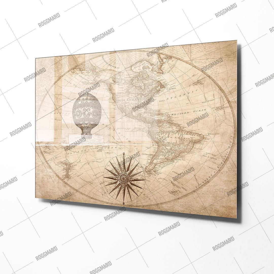 Antique World Map Tempered Glass Wall Art, Living Room Decor - Etsy