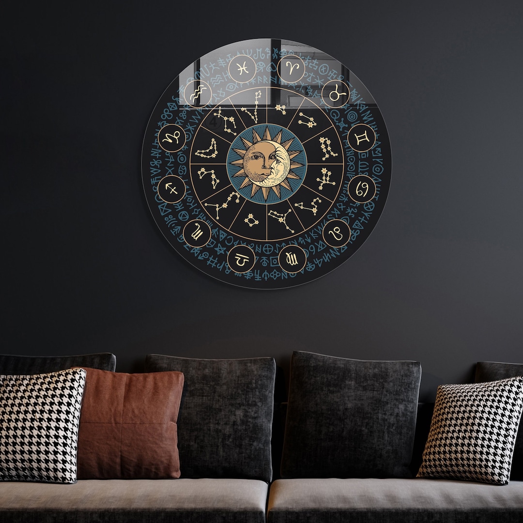 Glass Wall Art, Zodiac Wheel Decor, Astrology Guide, Halloween Decor ...