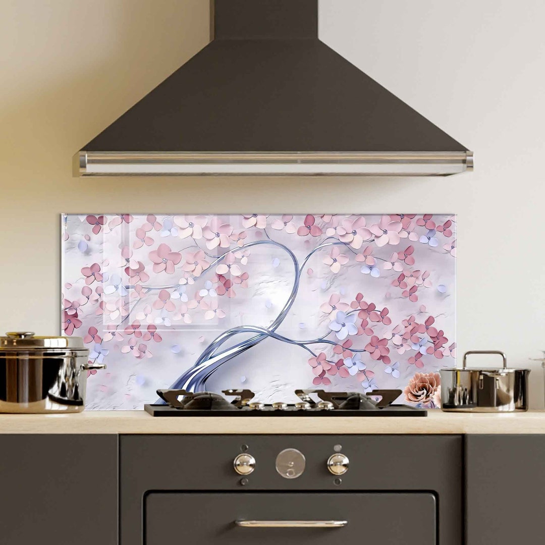 Stove Backsplash Glass Panel, Kitchen Wall Decor, Stove Top Back Cover ...