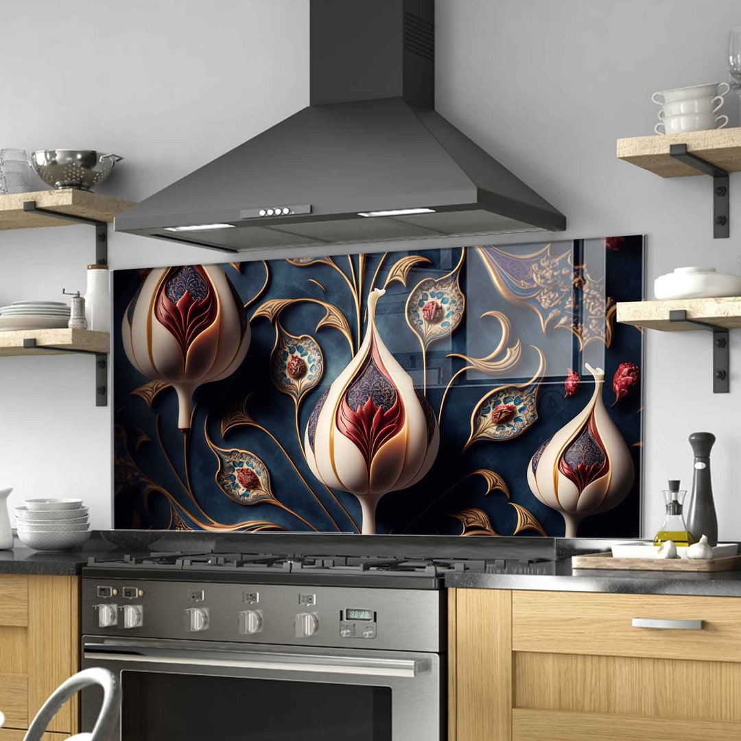 Kitchen Backsplash, Stove Back Cover, Tempered Glass Stove Backsplash ...
