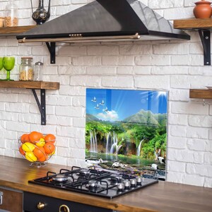 Stove Backsplash Glass Panel, Kitchen Wall Decor, Stove Top Back Cover ...