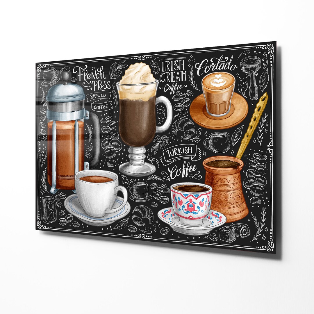 Coffee Wall Decor, Tempered Glass Wall Art, Large Wall Art, Living Room ...