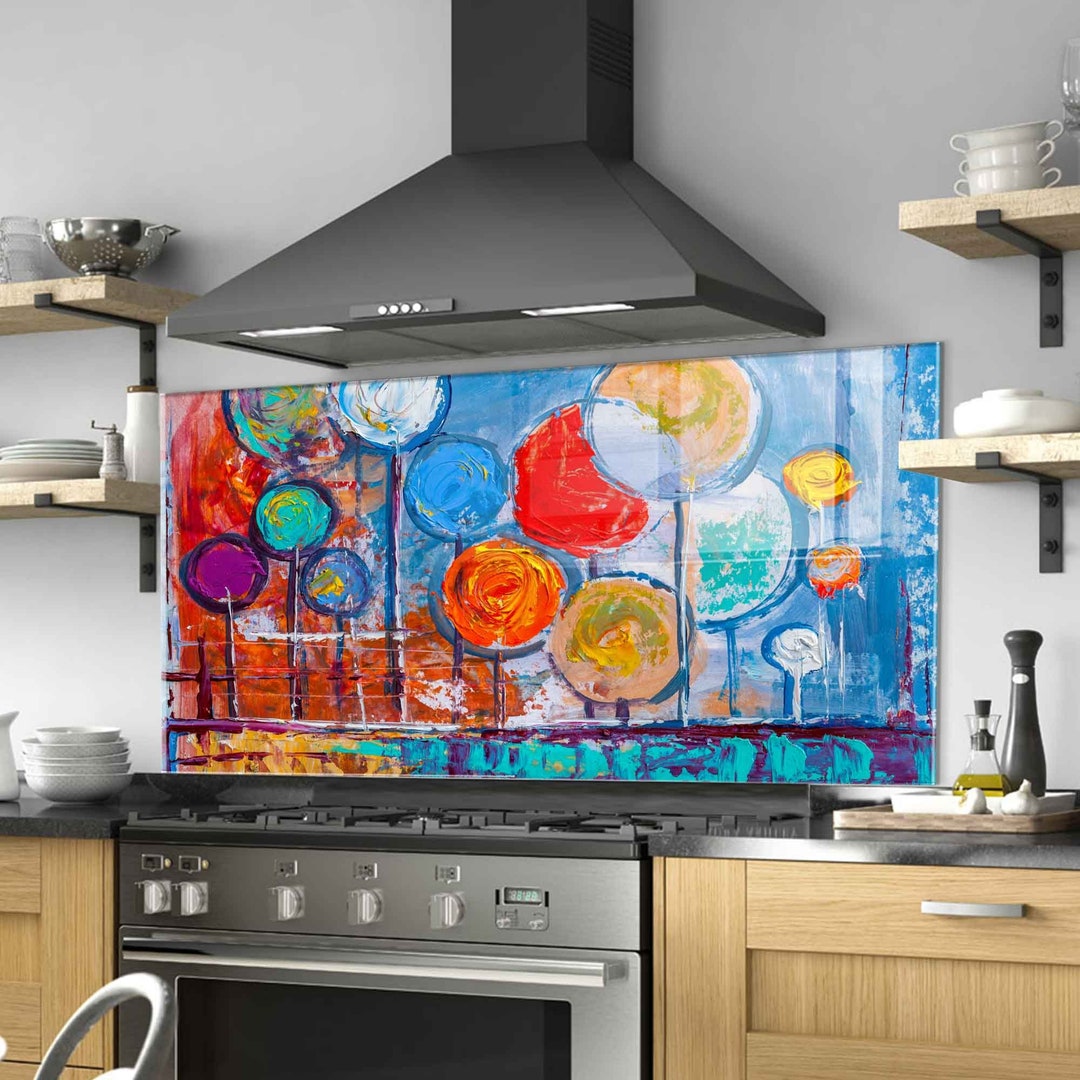 Kitchen Backsplash, Stove Back Cover, Tempered Glass Stove Backsplash ...