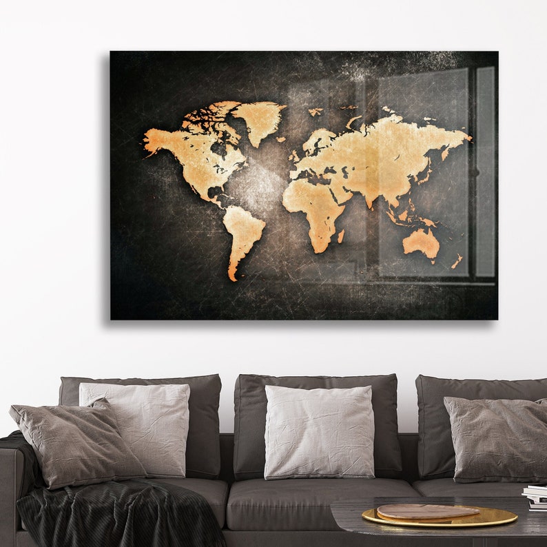 World Map Tempered Glass Wall Art Extra Large Wall Art - Etsy