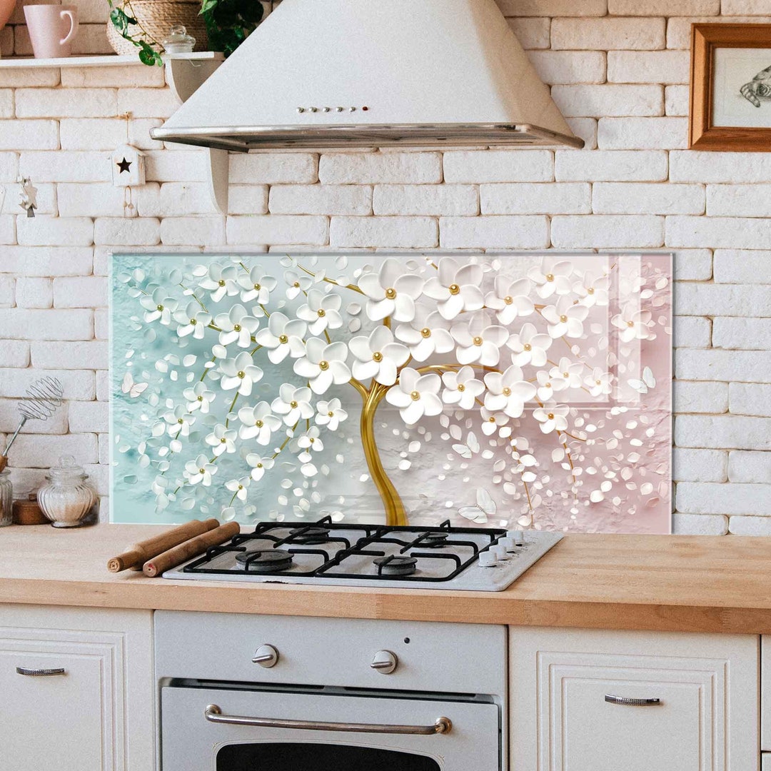 Kitchen Backsplash, Stove Back Cover, Tempered Glass Stove Backsplash ...