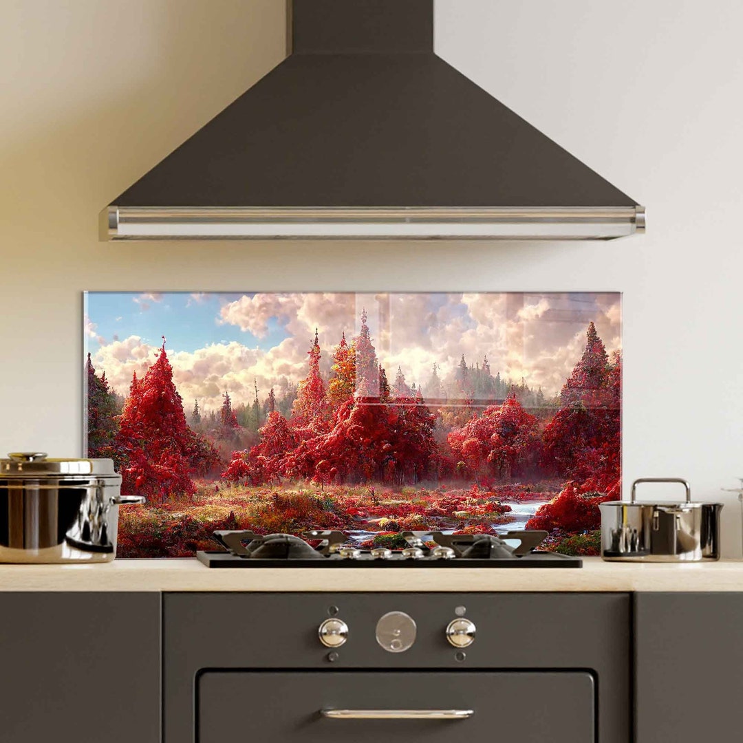 Tempered Glass Stove Backsplash Panel, Kitchen Backsplash, Kitchen Wall ...