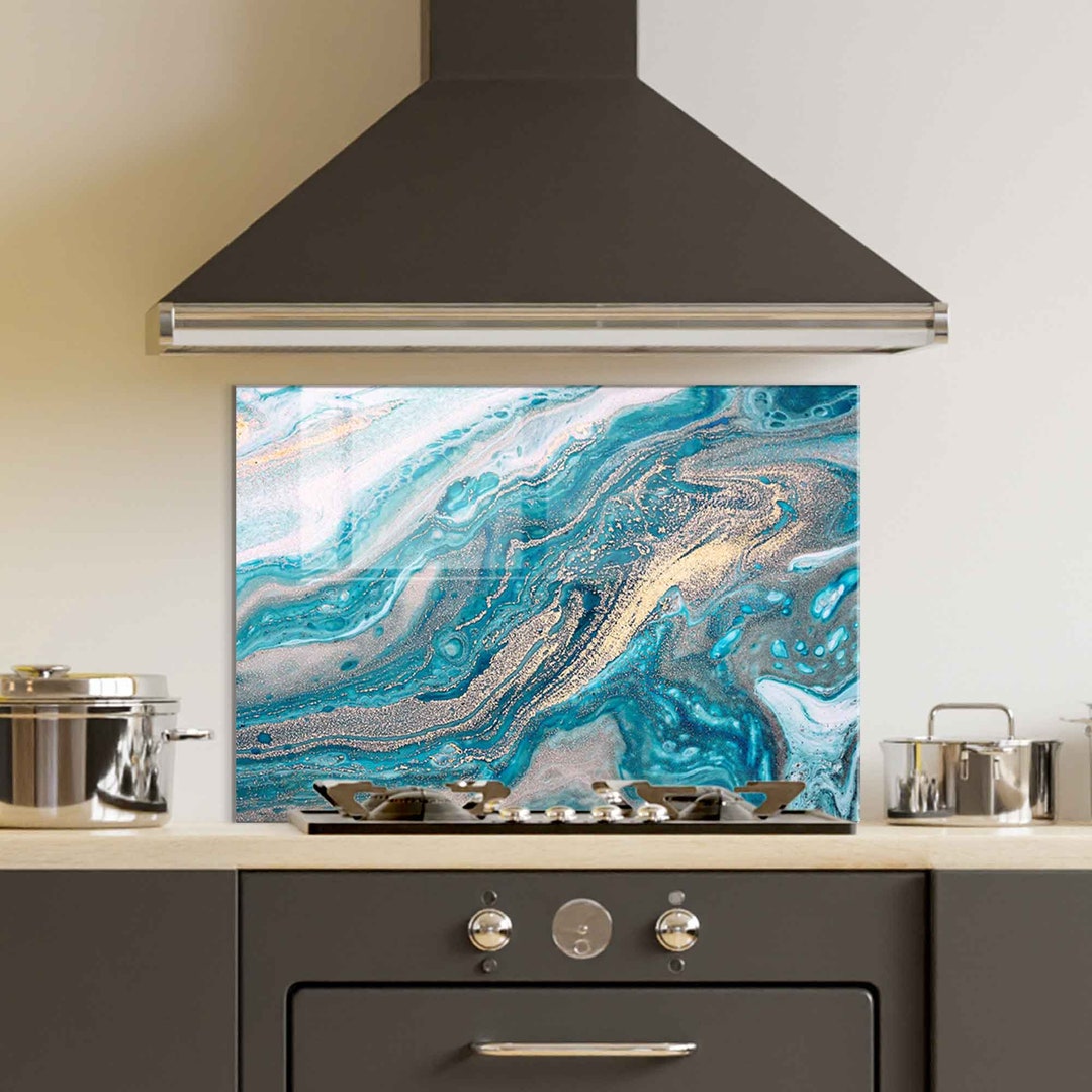 Tempered Glass Kitchen Backsplash, Stove Back Cover, Kitchen Wall Decor ...
