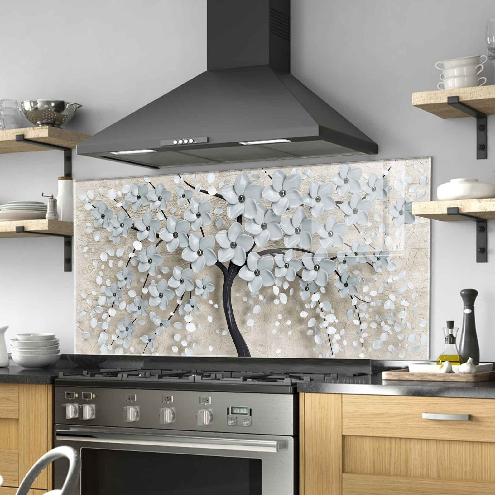 Kitchen Backsplash, Stove Back Cover, Tempered Glass Stove Backsplash ...