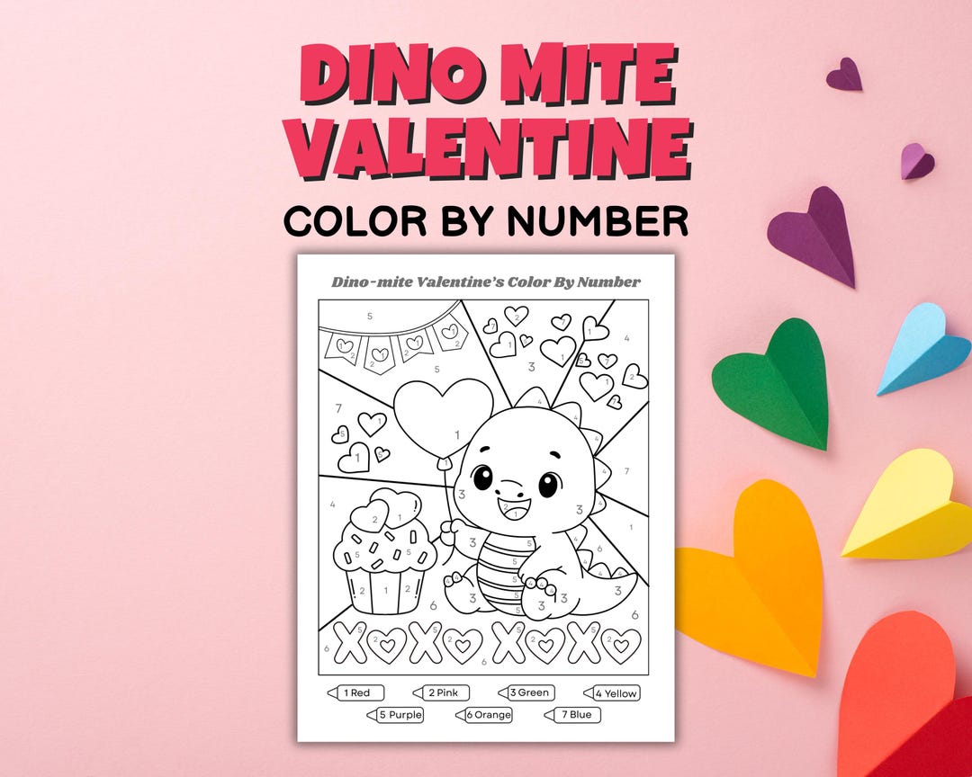 Dino Mite Valentine's Day Color by Number Cute Dinosaur: Preschool ...