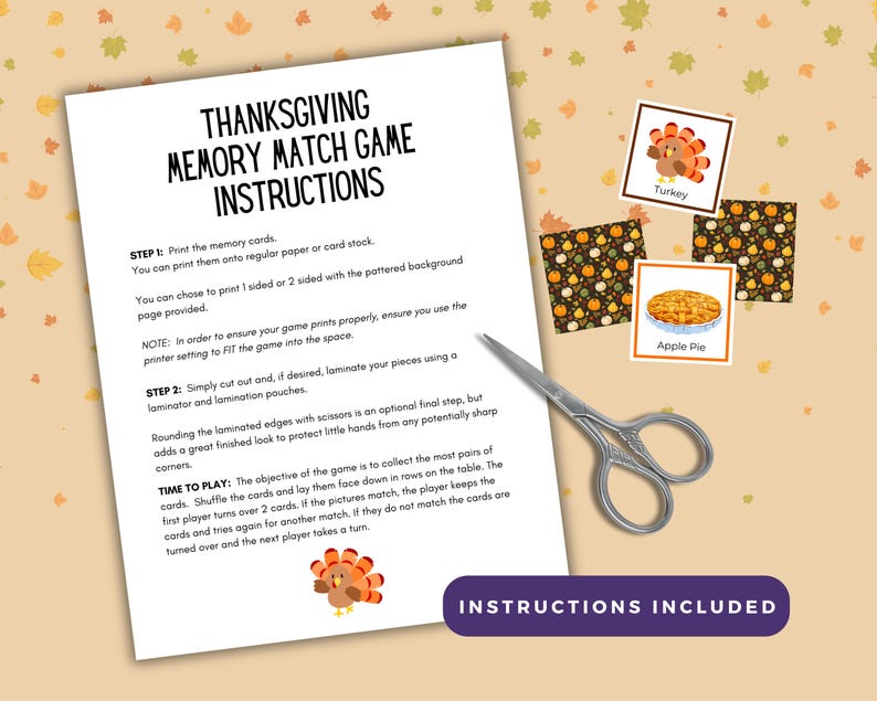 Thanksgiving Memory Match Game: Printable Activity for Toddlers (PDF ...