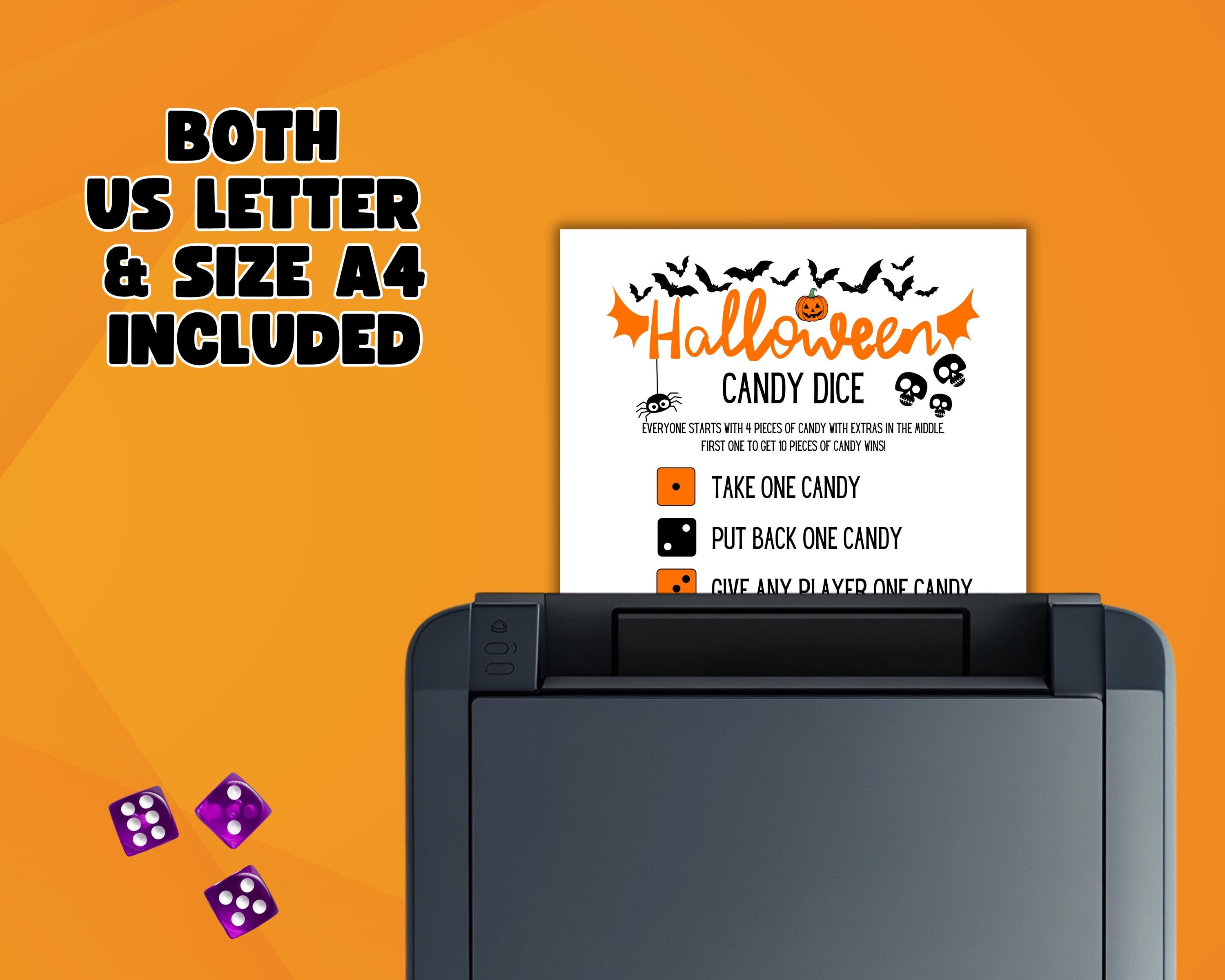 Halloween Candy Dice Game: Printable Party Activity, US Letter Size, A4 ...