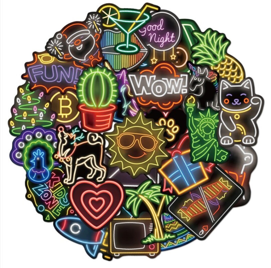 NEON STICKER PACK, 10 Random Neon Lights Stickers, Anime Neon, Vinyl ...