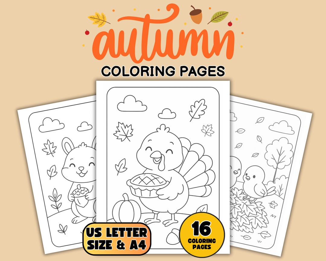 Autumn Animals Coloring Page: Kids Fall Activity (digital Download) - Etsy