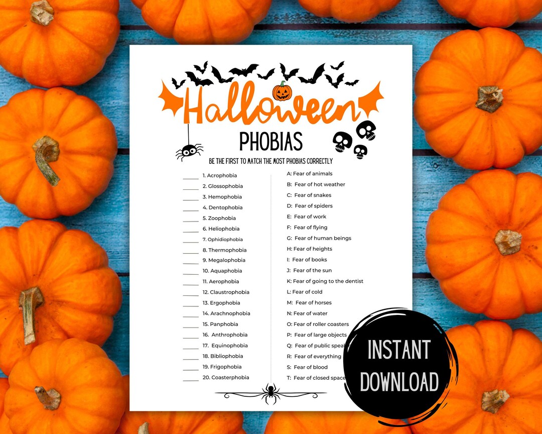 Halloween Name That Phobia Match Game, Halloween Party Games, Fun ...