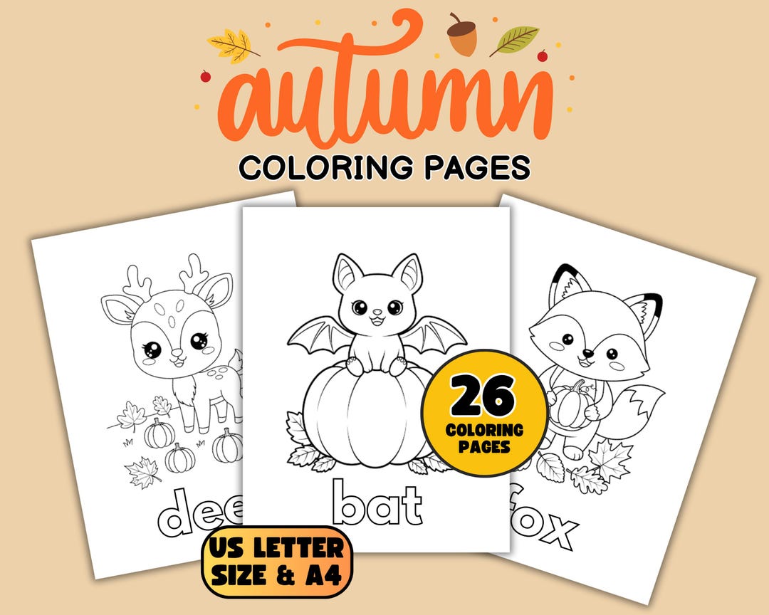 Autumn Animals Coloring Pages: Kids Fall Activity, US Letter & A4 ...